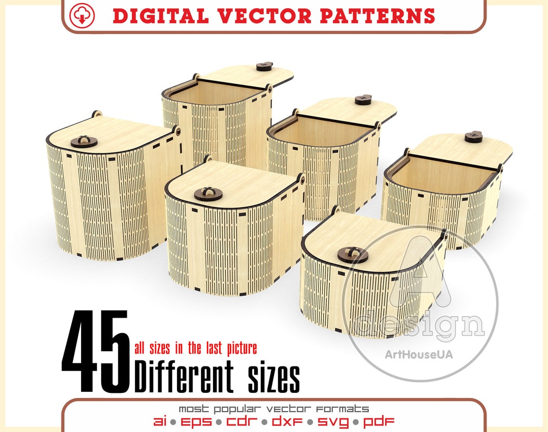 45 Different Sizes Boxes With Flip up Lid Vector File for Laser Cut ...