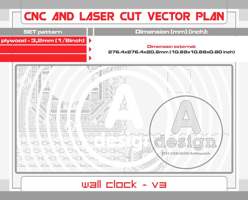 Wall Clock Pattern Clock Vector Clock Laser Cut Laser Cut - Etsy