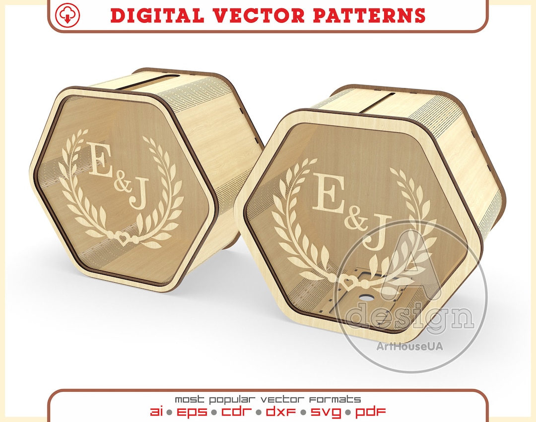 Two Versions Wedding Card Box Vector SVG File for Laser Cut and ...