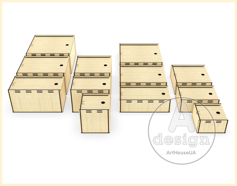12 Sizes Storage Box SVG Bundle Laser Cut Files With Slide Lid Design ...