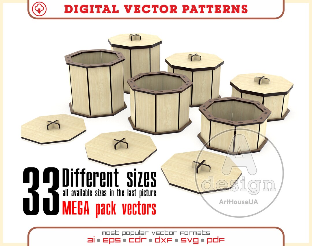 33 Different Sizes of Octagon Boxes With Lids Vector Files for - Etsy