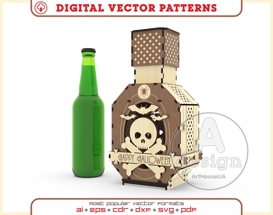 330ml Halloween Decor Beer Bottle Box Vector File Laser Cut Machine ...