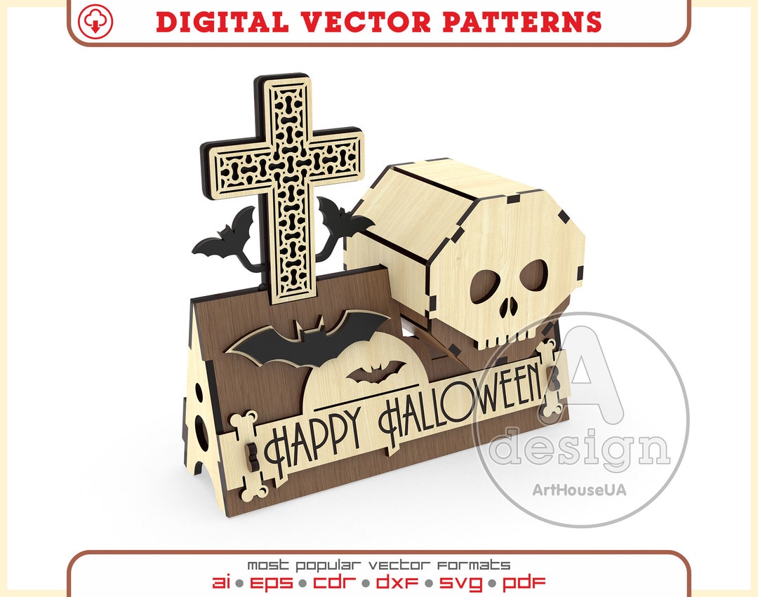 Halloween Gift Box in a Card SVG Vector File Laser Cutter and Glowforge ...