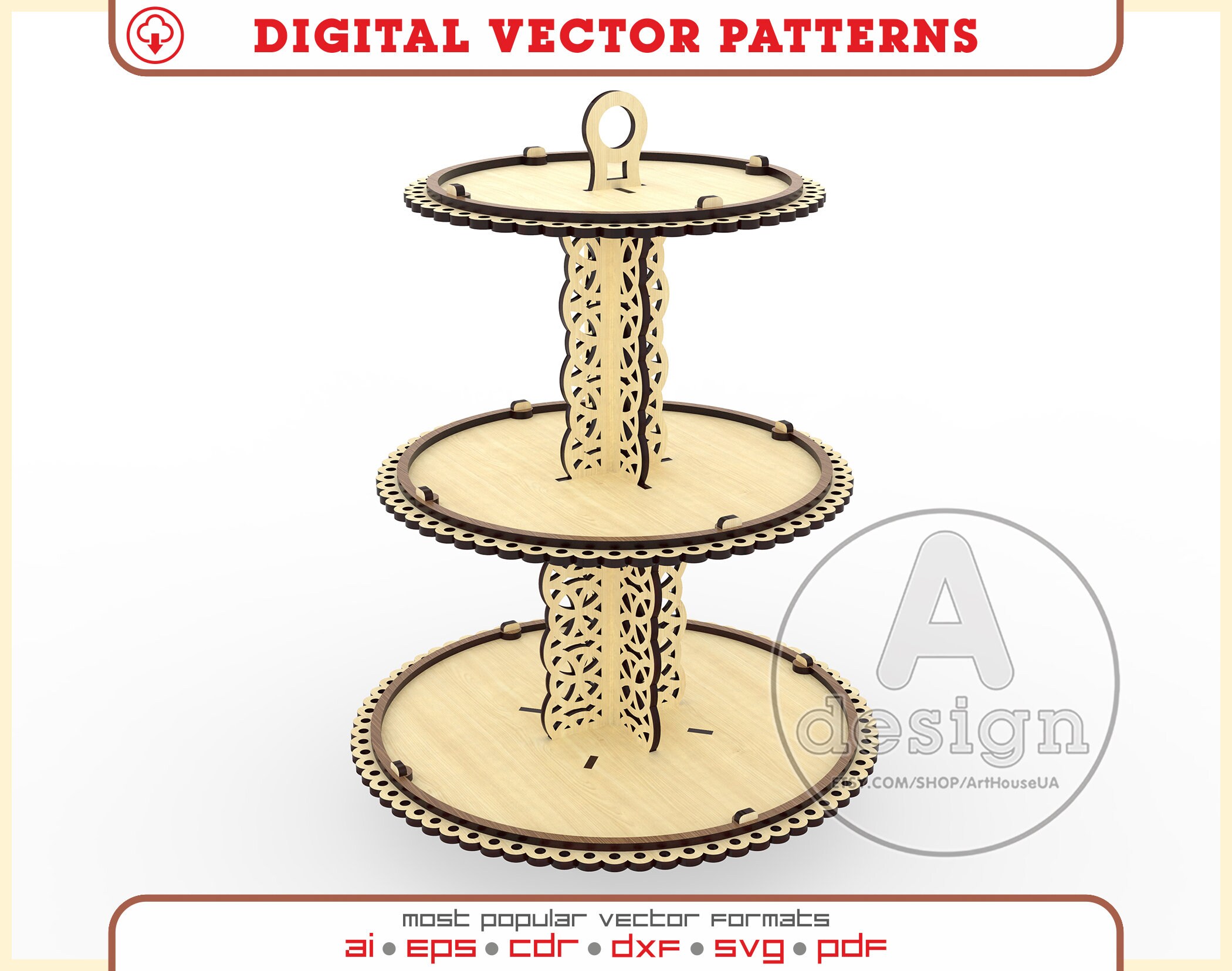 Tiered Tray With Three Plates Laser Cut Vector File DXF Round | Etsy