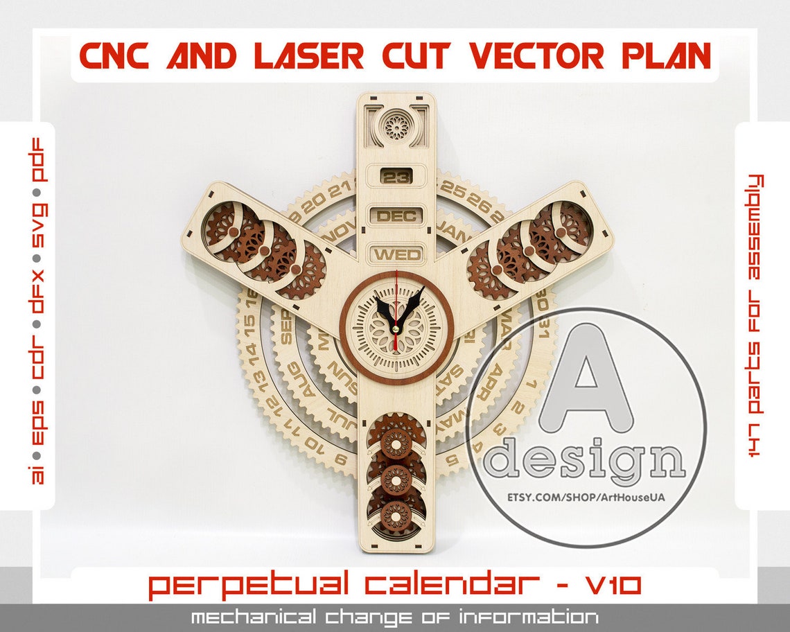 Calendario perpetuo Plan vectorial de corte láser calendario - Etsy España