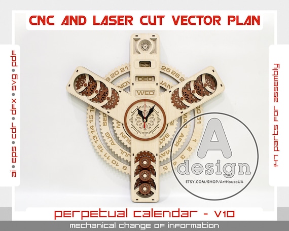 Perpetual calendar Calendar laser cut vector plan Perpetual | Etsy