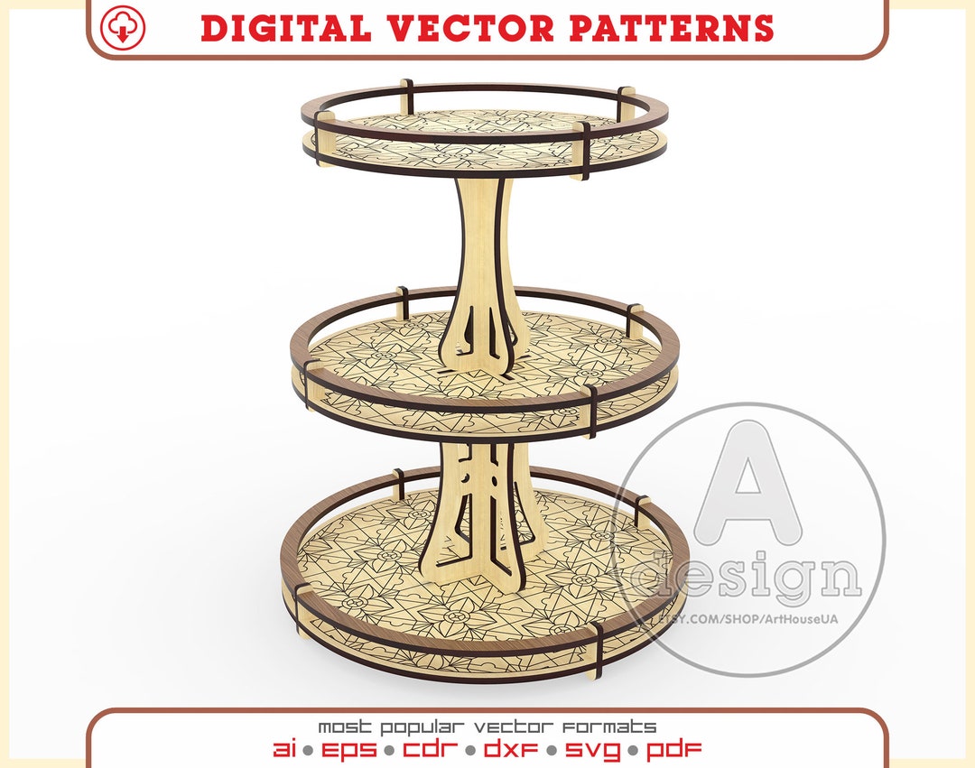Tiered Tray With Engraved Plates Laser Cut Vector File DXF - Etsy