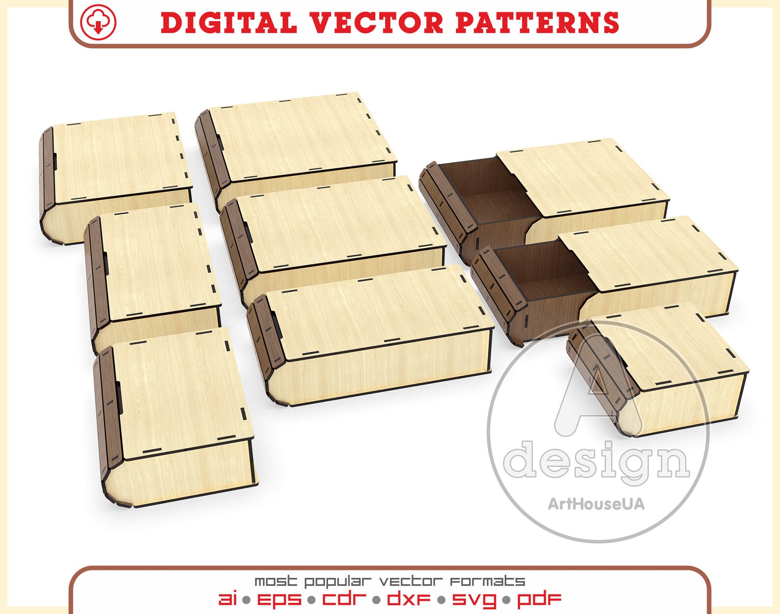 9 Different Sizes Boxes Look Like Book Vector File for Laser - Etsy