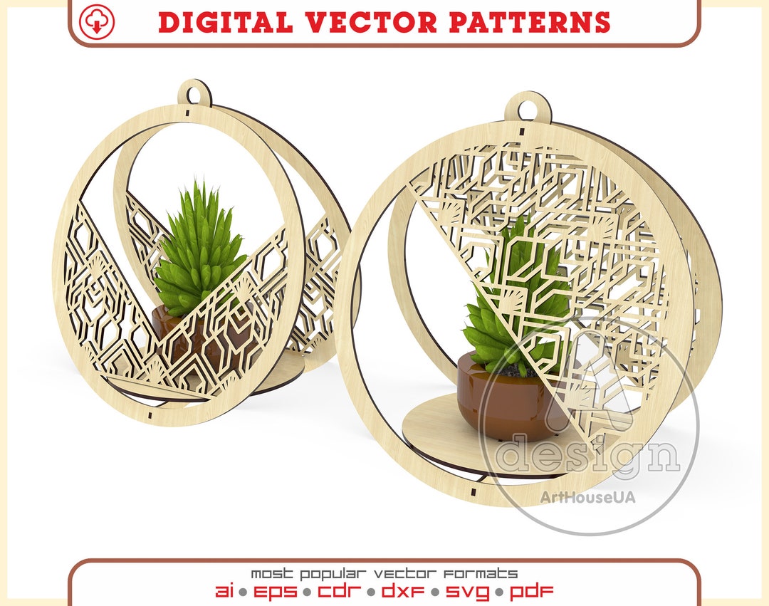 Hanging Planter Vector Plan, Flowers Storage Basket Ready SVG Files for ...