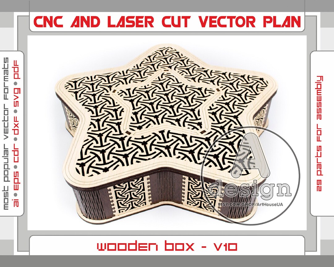 Box Star Vector, Gift Box Laser, Plywood Box Laser, Wooden Box Laser ...