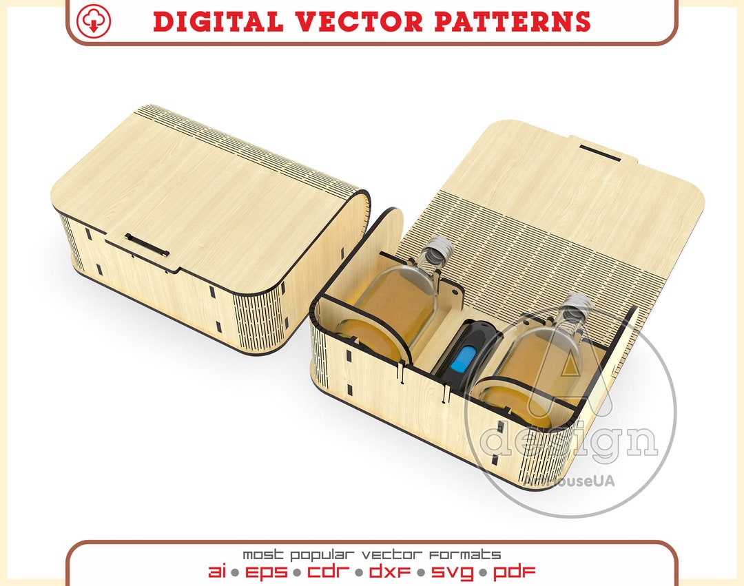 Box for USB Flash Drive and Two Bottles Laser Cut Vector and Glowforge ...