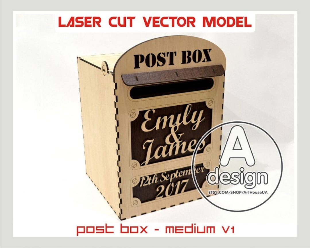 Wedding Card Post Box SVG Laser Cut File Wooden M Size Reception Box ...