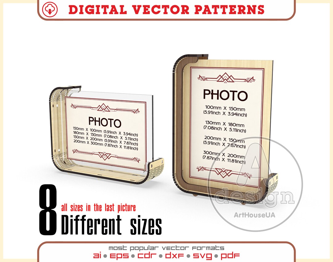 Picture Frame Stand SVG Laser Cut File Bundle, Set of 8 Sizes Desk ...