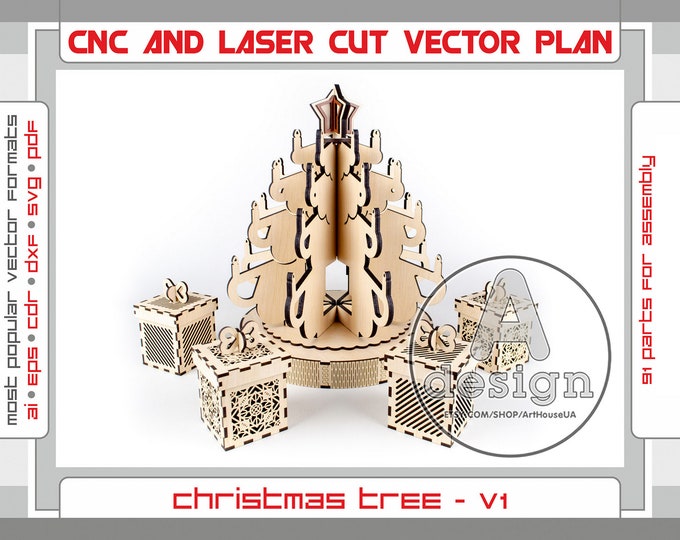Wooden Christmas Tree SVG: CNC Laser Cut File, Tabletop Decor (digital ...