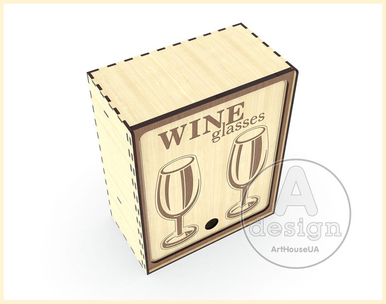 Laser Cut Box Case for Two Wine Glasses Vector File, Wooden Holder ...