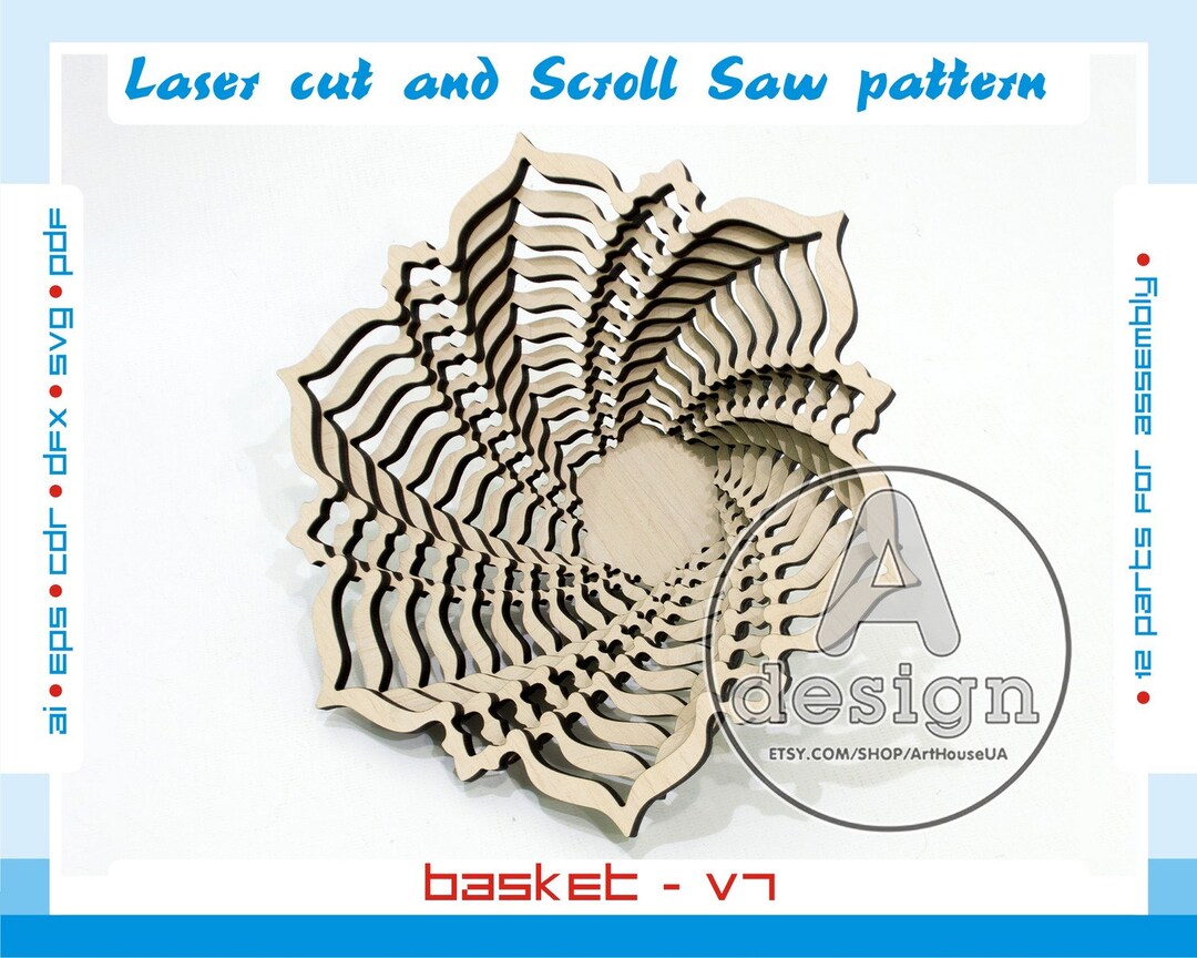 Bowl Laser Cut Vector File DXF, Basket Vector, Dish for Fruit Vector ...