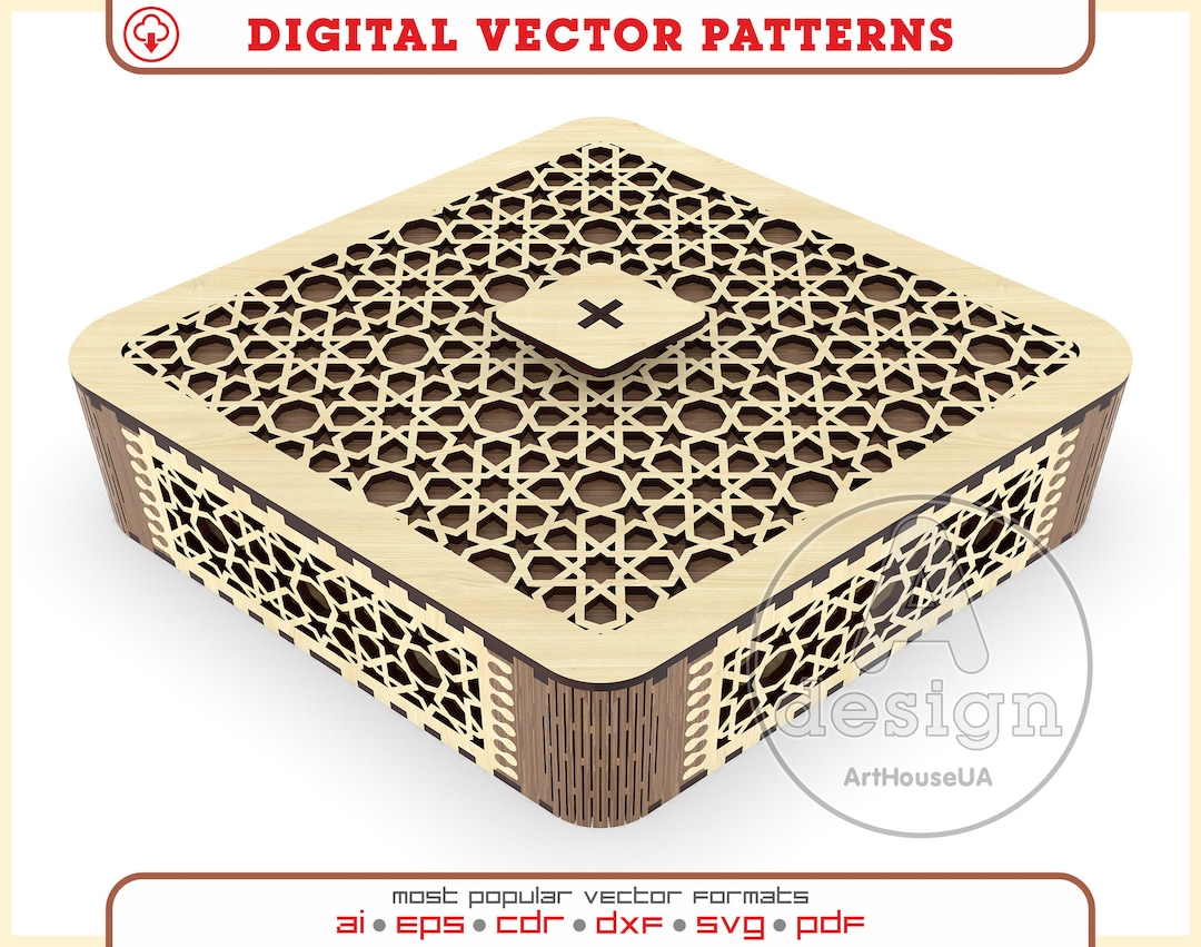 Wooden Box Vector, Gift Box Laser Cut, Plywood Box Laser Pattern, Candy ...