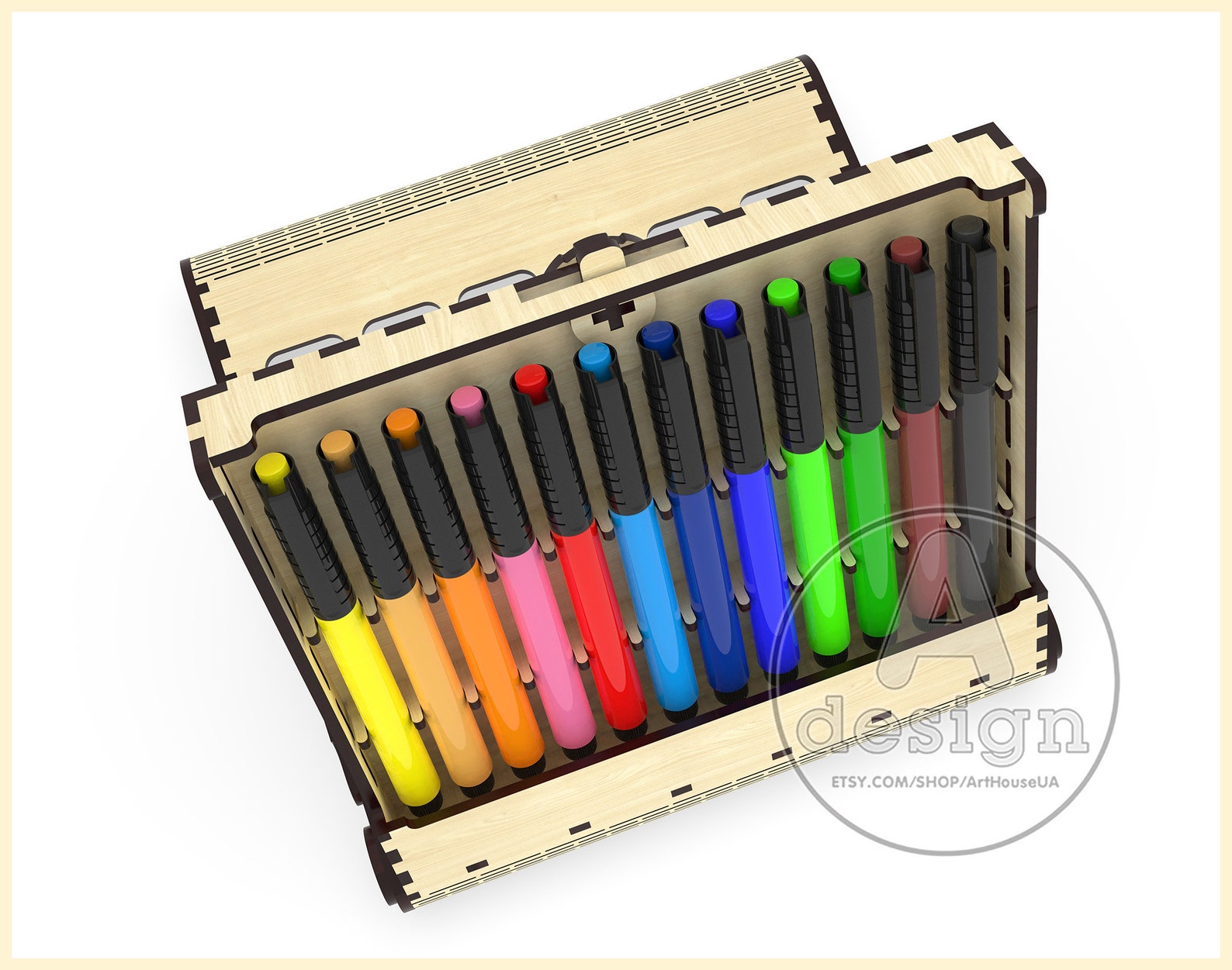 Pen Holder Box SVG Laser Cut File Wooden Pencil Case Storage Desk ...