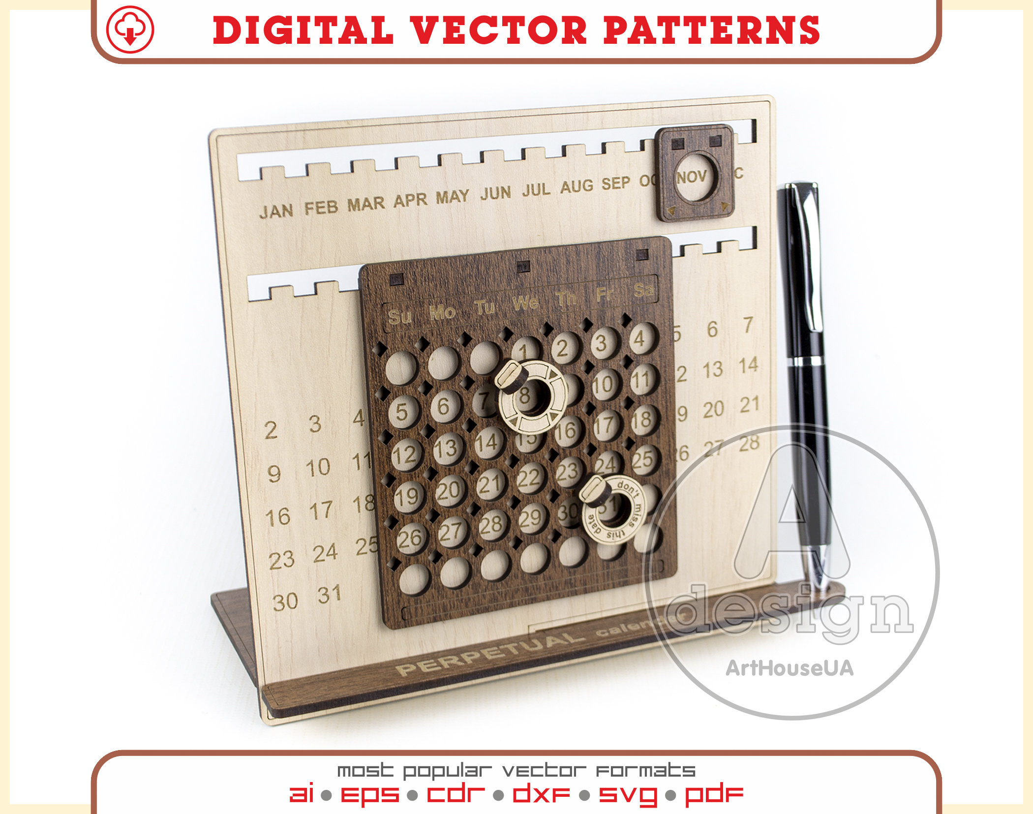 Calendario perpetuo Plan vectorial de corte láser de | Etsy