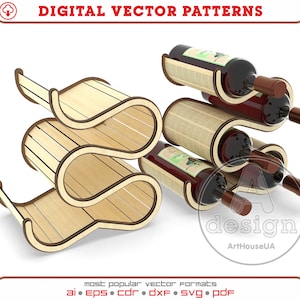 Wine Bottle and Wine Glass Shelf Laser Cut Ready Vector File, Table ...