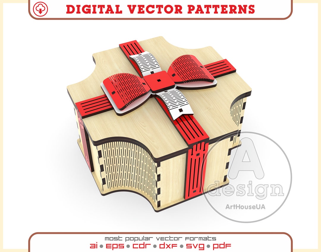 Gift Box Vector SVG File for Laser Cut Machines and Glowforge User ...
