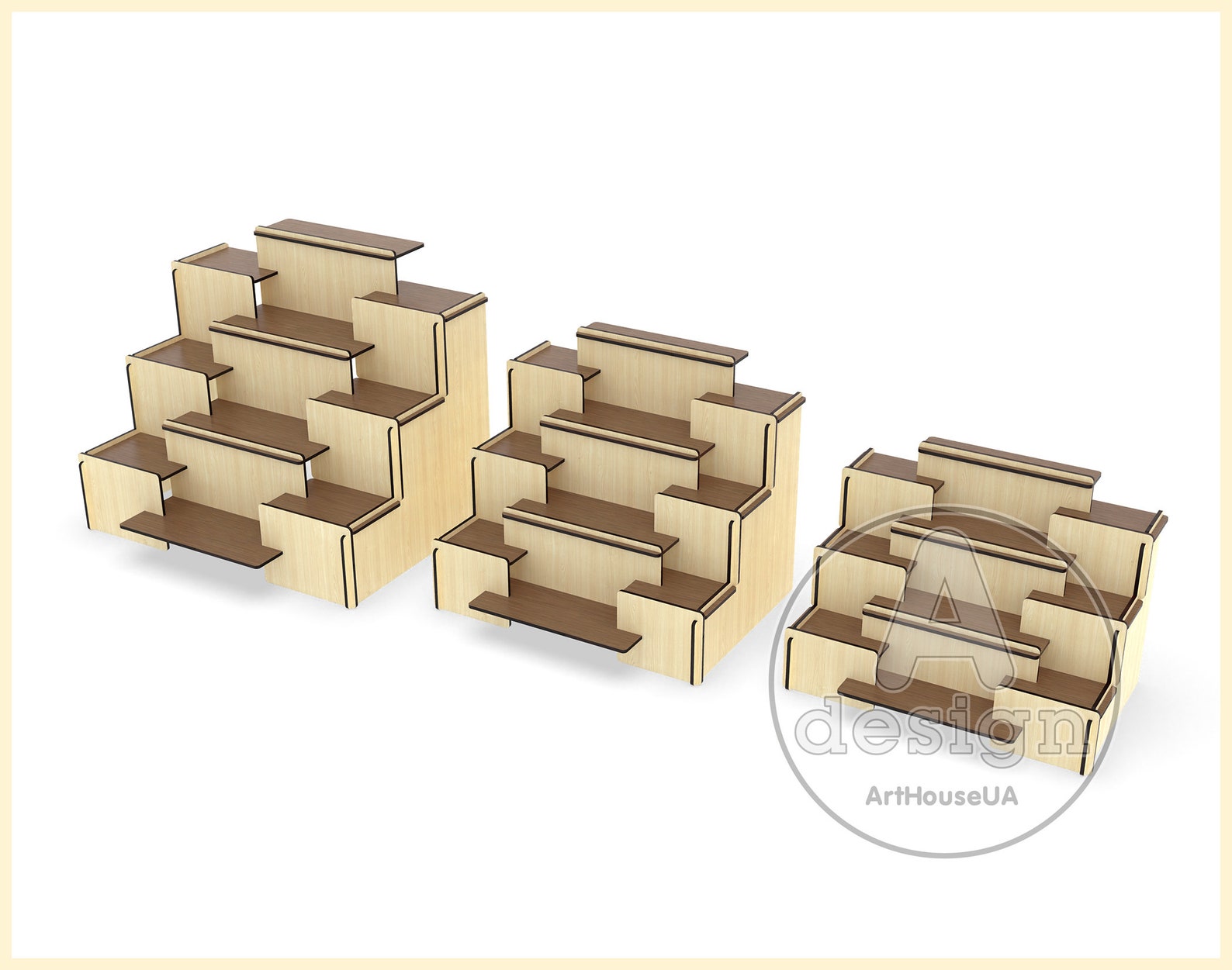 3 Different Sizes Merchandise Tiered Shelving Laser Cut SVG Vector File ...