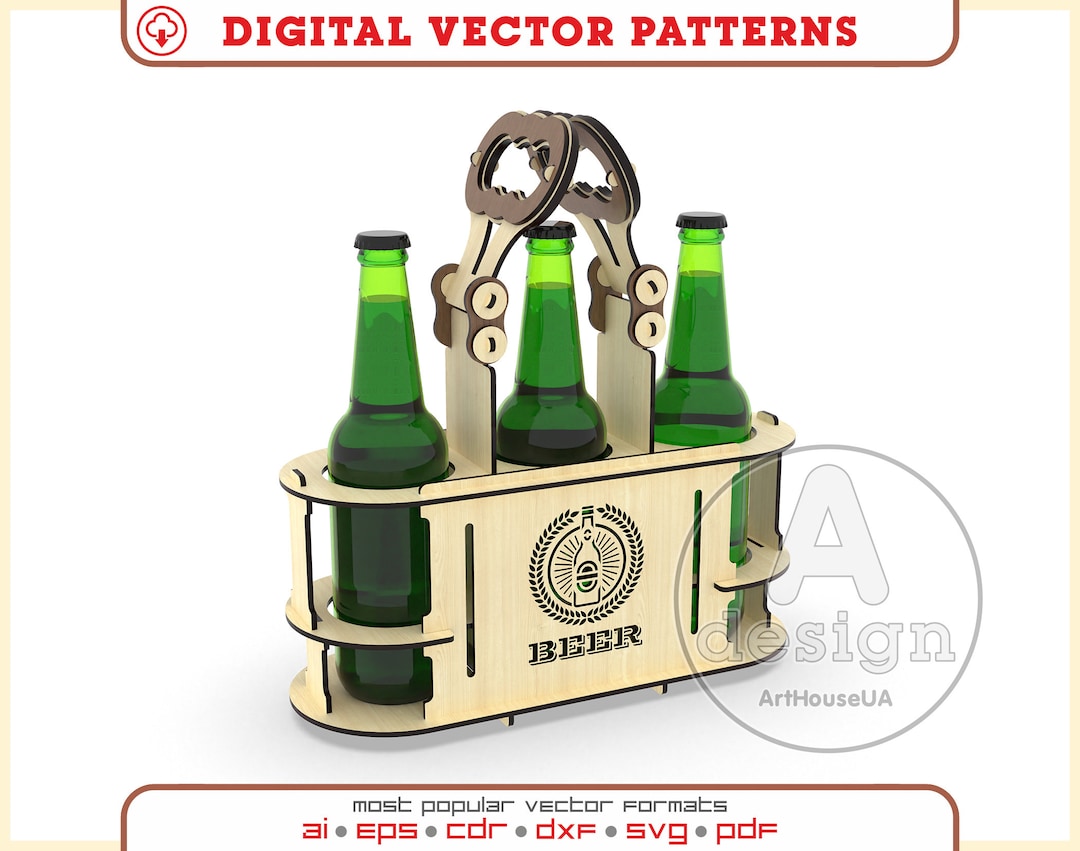 Beer Holder Box Vector File Laser Cut Machines, Beer Bottle Holder ...