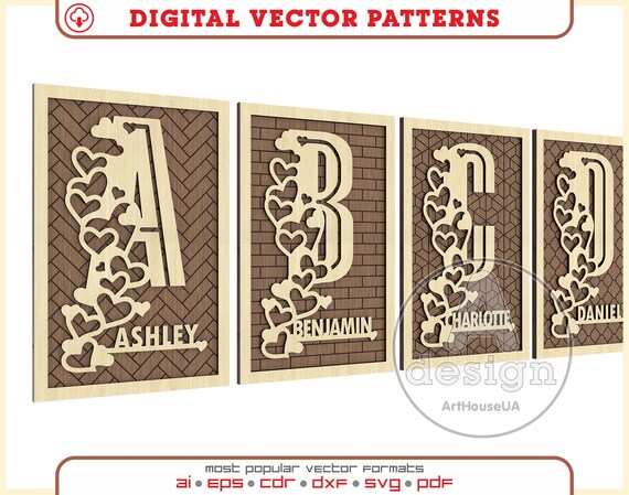 Letter Monograms Love Style Laser Cut Vector ALPHABET 26 | Etsy