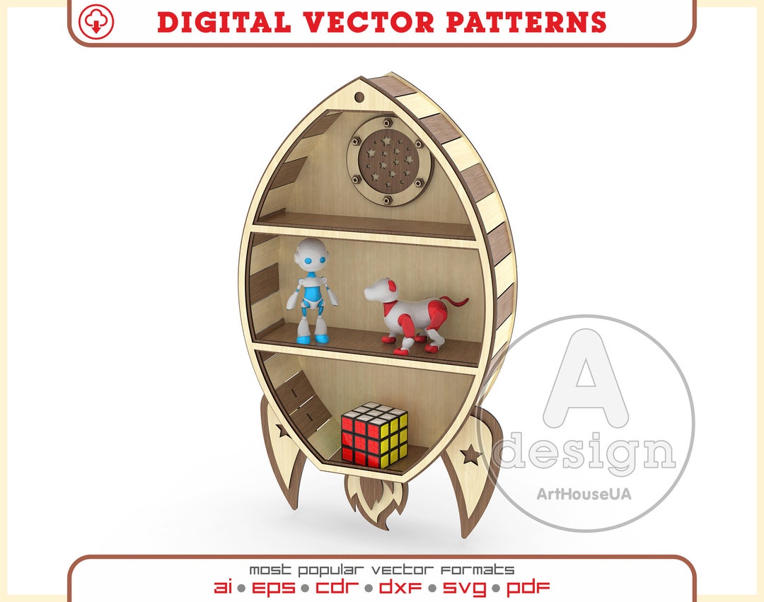 Rocket Shelf Vector, Phone Stand, Tablet Stand, Book Shelf Laser Cut ...