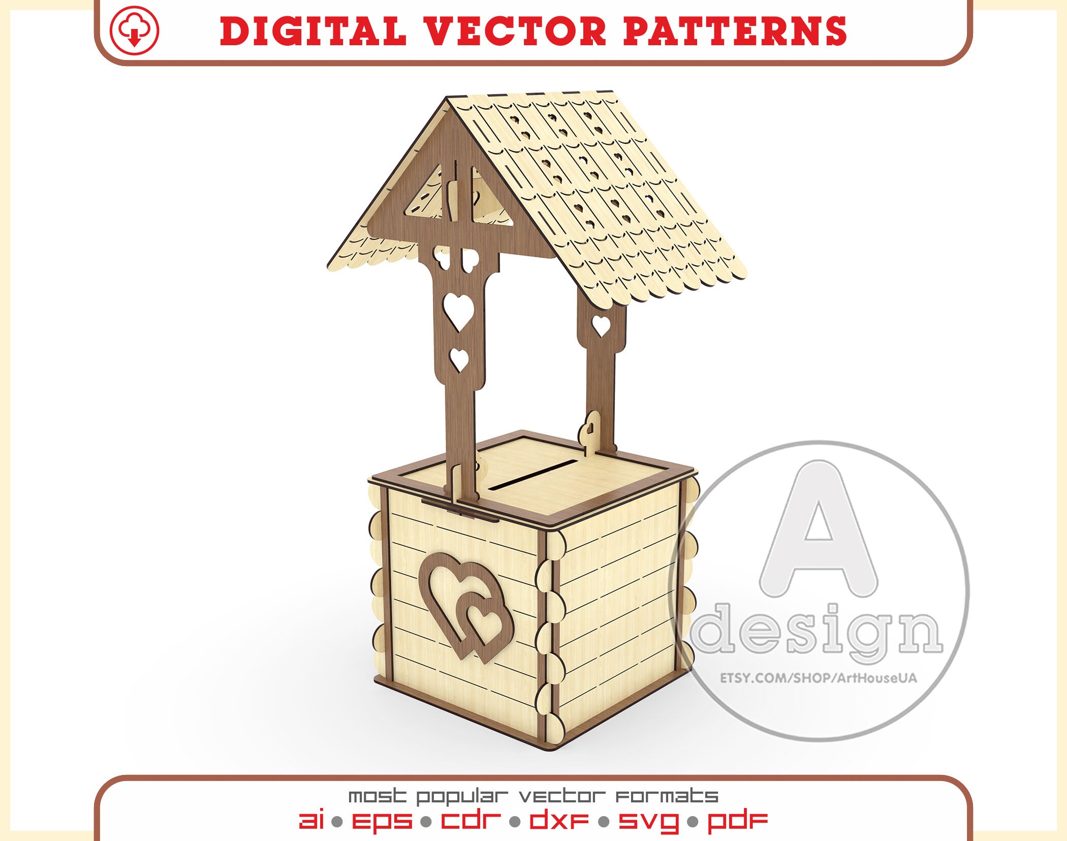 Wishing Well laser files WW-V1 Wedding Well SVG cut file | Etsy