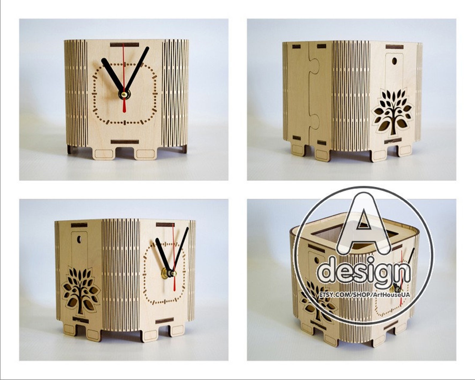 Wooden Desk Clock Organizer Laser Cut File Digital Vector for Office ...