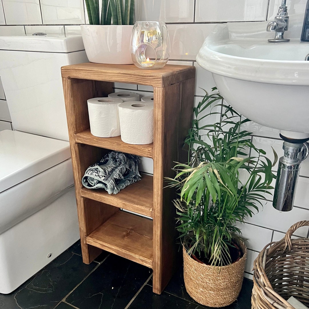 Wooden Bathroom Shelving Unit / Side Table – Handmade Solid Wood ...