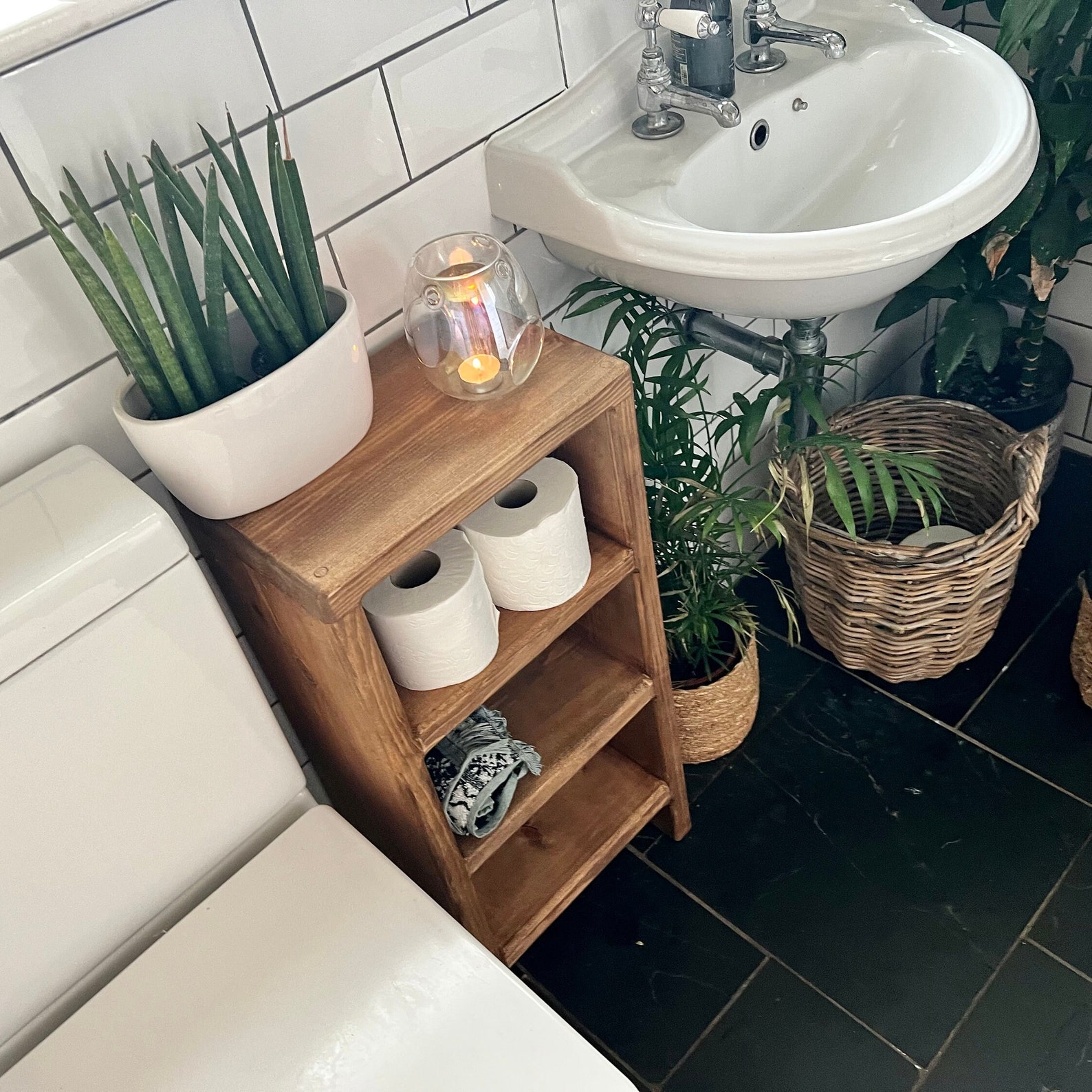 Wooden Bathroom Shelving Unit Side Table Shelves With Colour Options ...