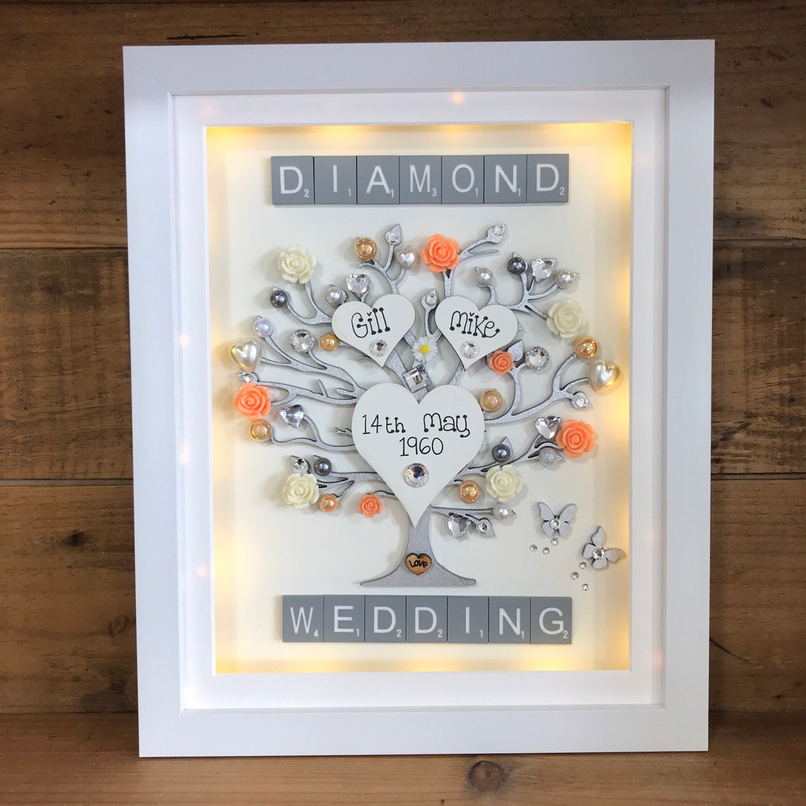 LED Light Box Frame, Perfect Wedding or Anniversary Gift, Ruby, Diamond ...