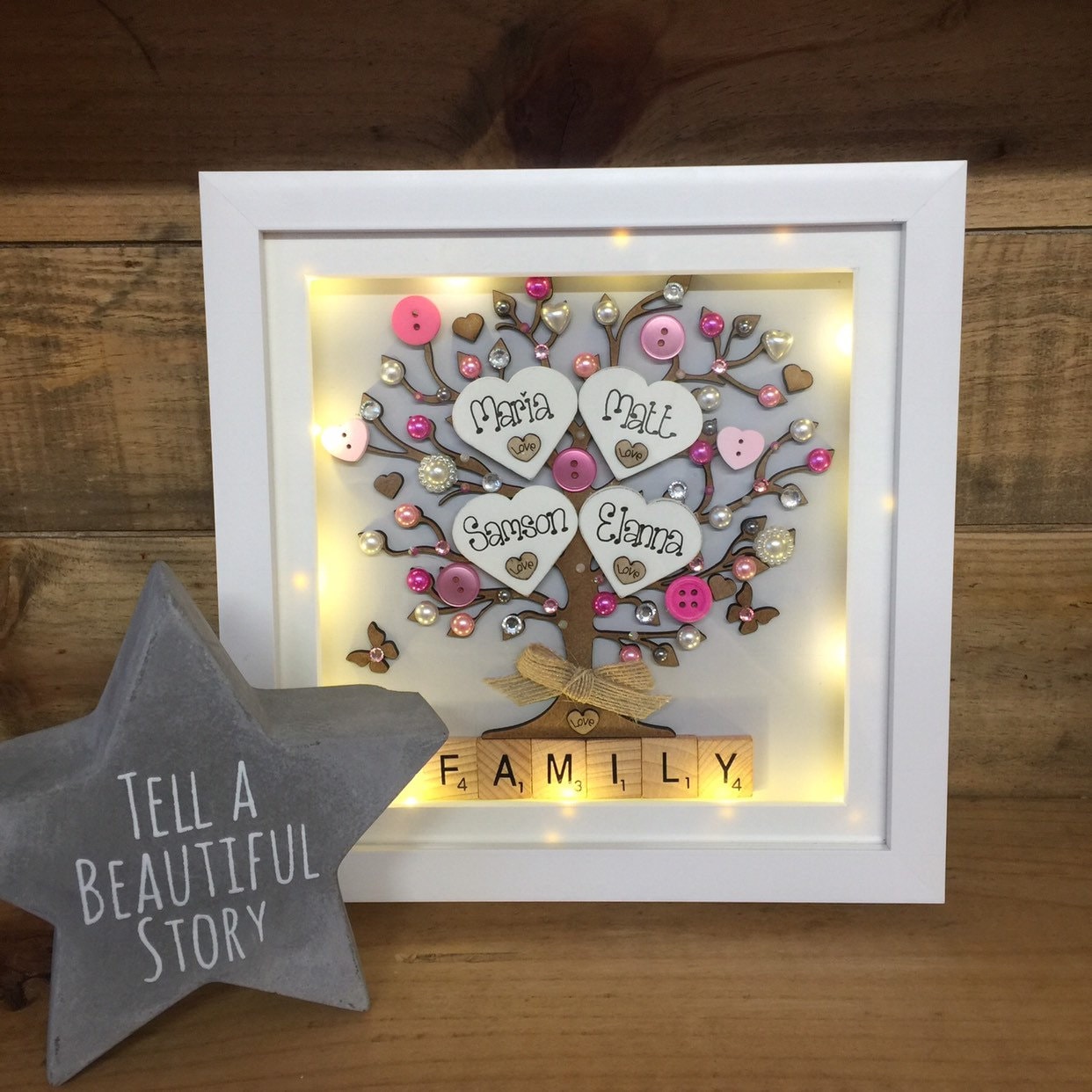 Family Tree Frame - Personalised Gift With Pearls Hearts and Crystals ...