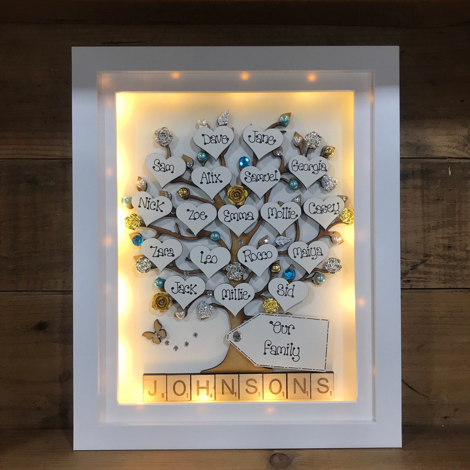 Personalised Family Tree Frame Customised Family Names Box - Etsy