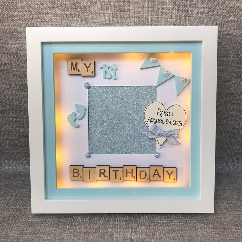 Personalised 1st Birthday Frame, Baby Keepsake Gift, First Birthday LED ...