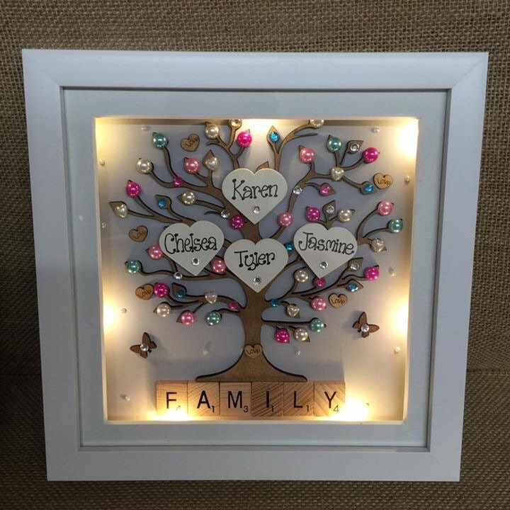 Family Tree box frame with LED lights personalised with | Etsy
