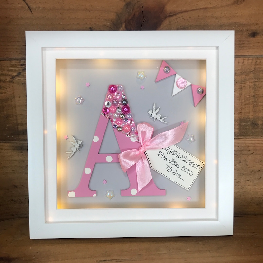 Personalised New Baby Initial Frame - With Stars and Fairies - LED ...