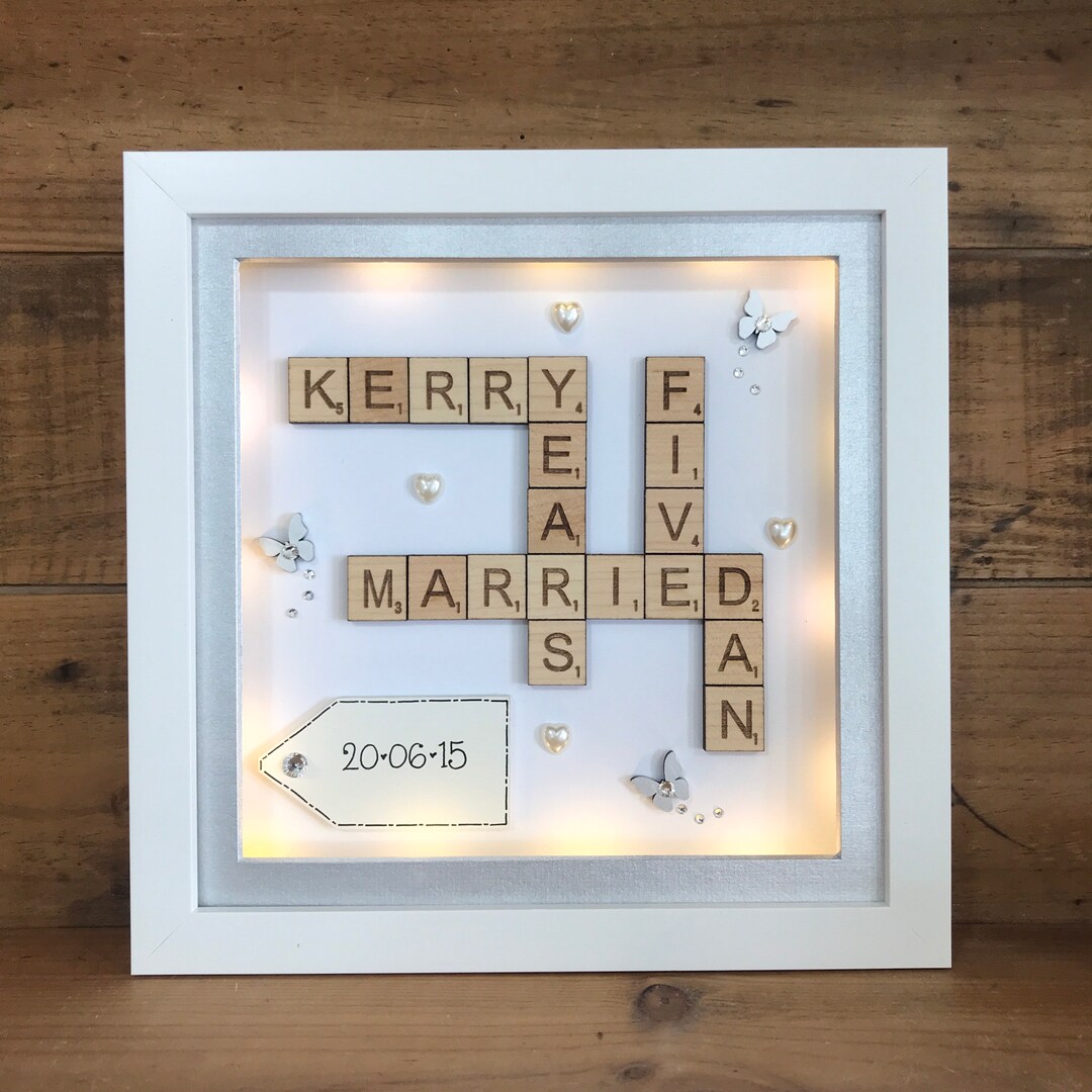Customised Scrabble Family Name Box Frame With LED Lights Handcrafted ...