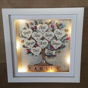 Family Tree box frame with LED lights personalised with | Etsy