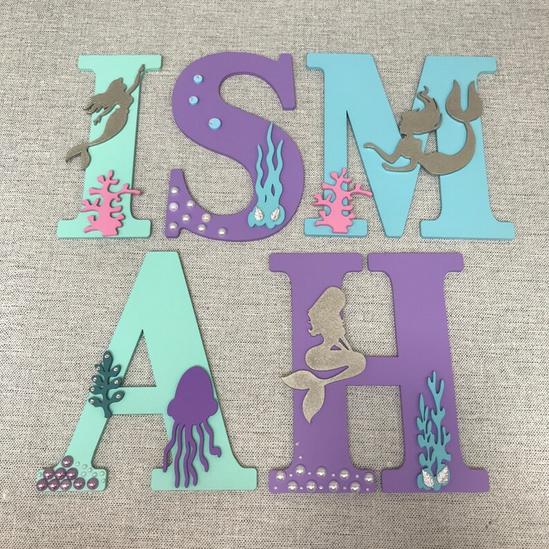 Mermaid letters ocean theme childrens bedroom custom made | Etsy