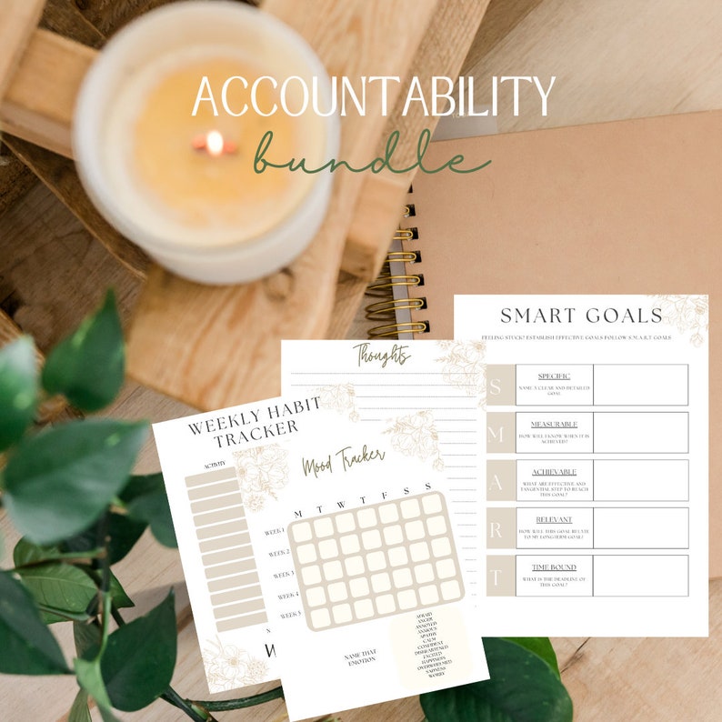 Accountability Bundle Fillable Mood and Habit Tracker, SMART Goals and ...