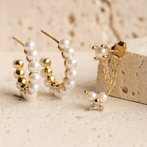 Pearl Earrings Stacking Set Sterling Silver | Natural Pearls Hoop ...