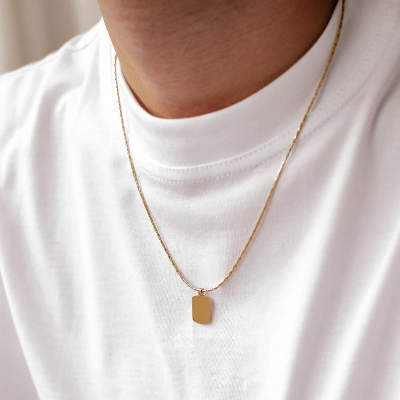 Personalized Men's Necklace | Silver Chain Men With Dog Tag Charm ...