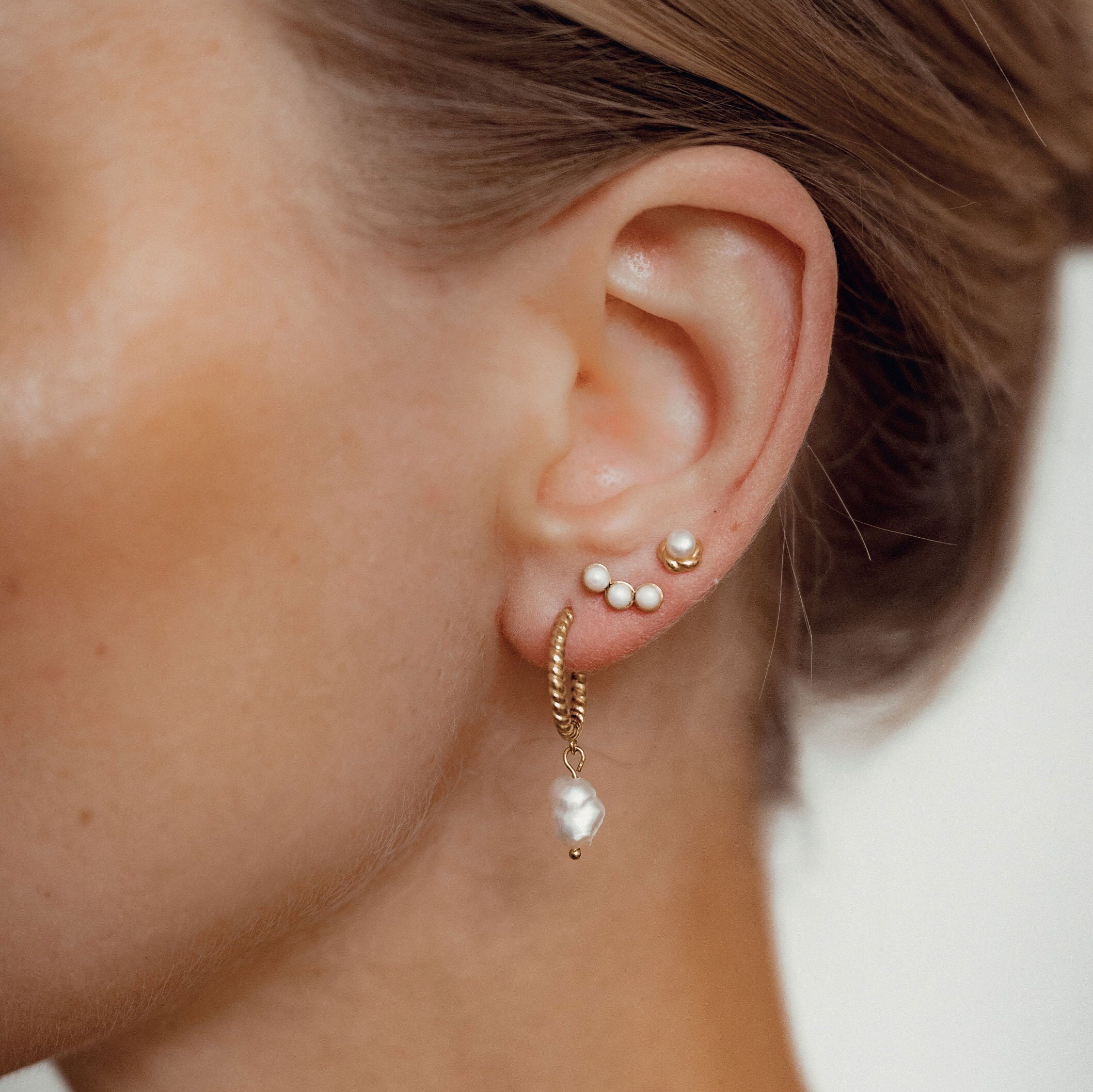 Pearl Hoop and Stud Earrings Set | Drop Pearl Hoop Earrings | Gemstone ...