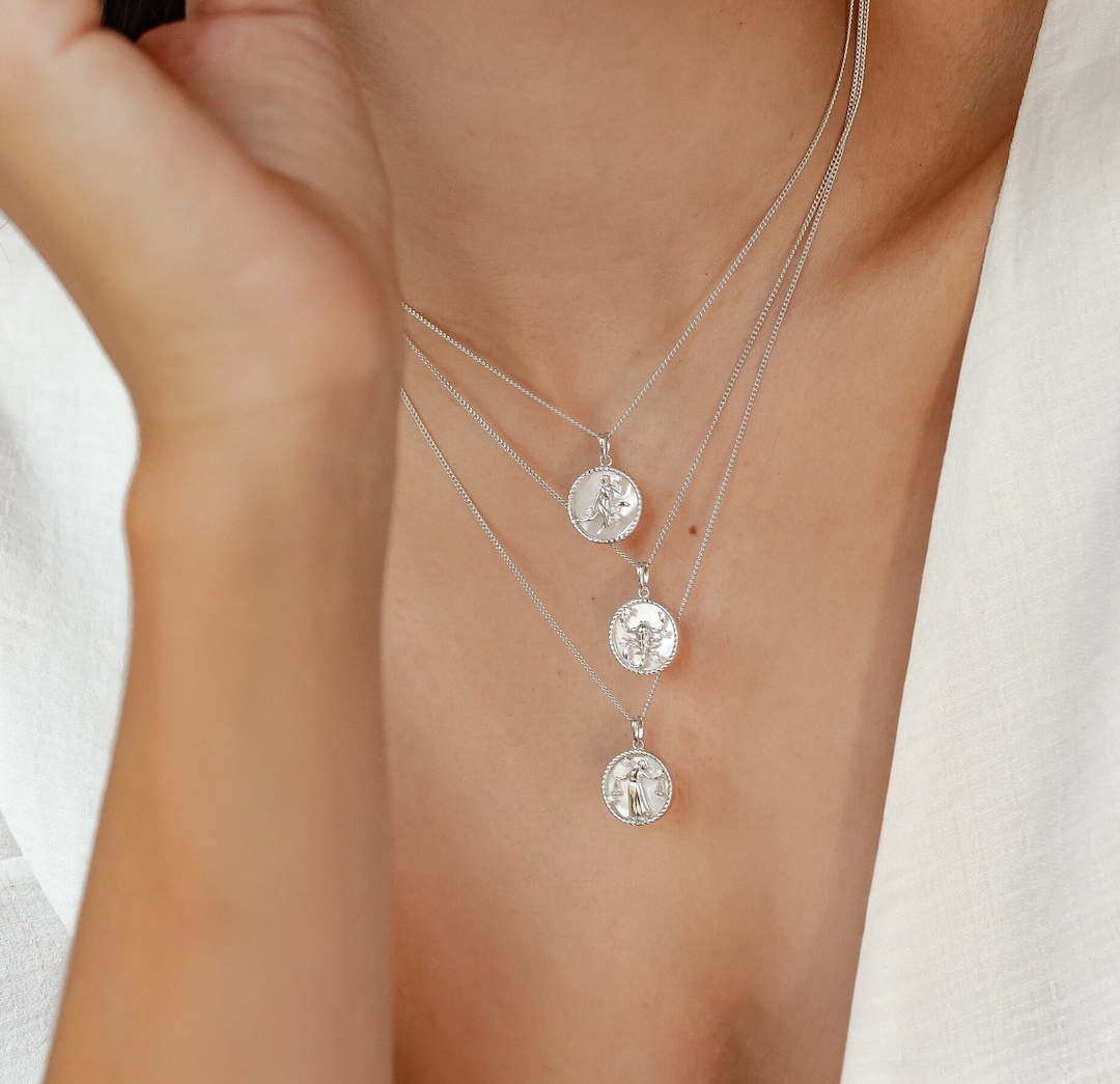 Zodiac Pendant Necklace Sterling Silver | Horoscope Charm Necklace With ...