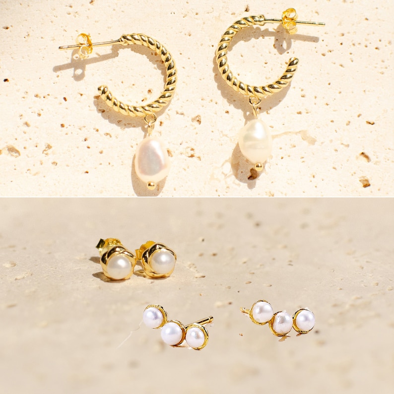 Pearl Hoop and Stud Earrings Set | Drop Pearl Hoop Earrings | Gemstone ...