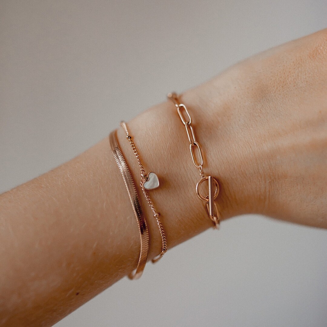 Heart Bracelet Gold | Heart Bracelet Silver | Dainty Rose Gold Heart ...