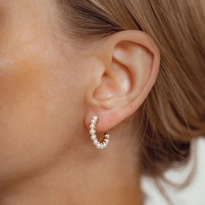 Pearl Earrings Stacking Set Sterling Silver | Natural Pearls Hoop ...